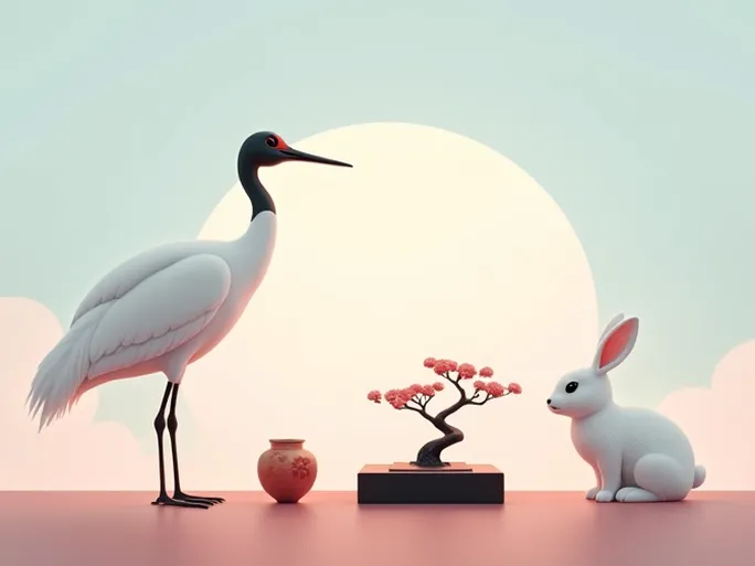 Edo Ukiyoe Print Sparks Trend in Crane and Rabbit Art