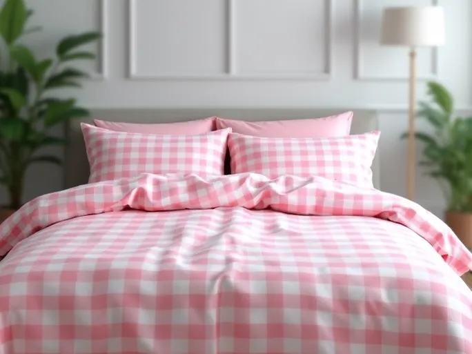 Pink Checkered Jacquard Bedding Gains Popularity in Home Decor