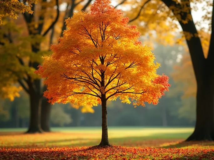 Golden Sycamore Stands Out in Autumn Foliage