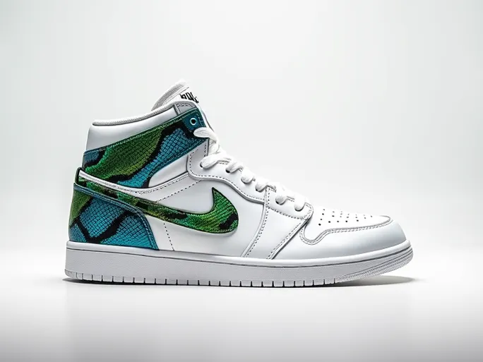 Custom Air Jordan 1 Mid snake Design Debuts in White Green Blue