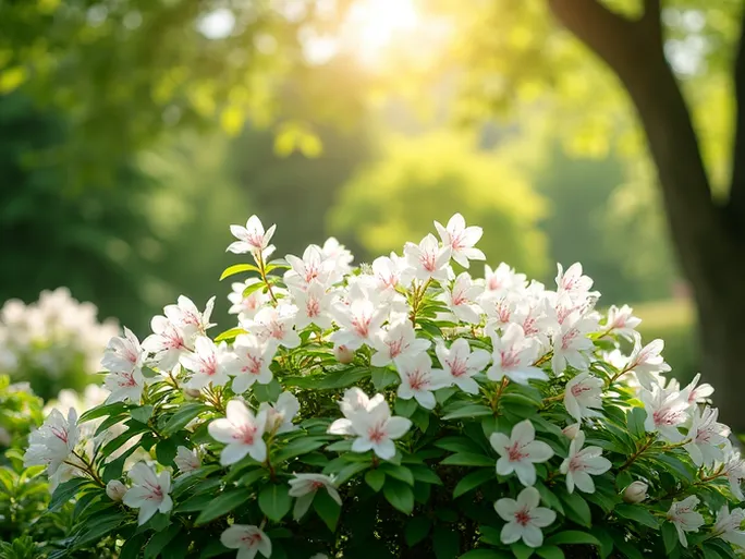 Rhododendron Schneekrone Thrives in White Blossom Landscapes