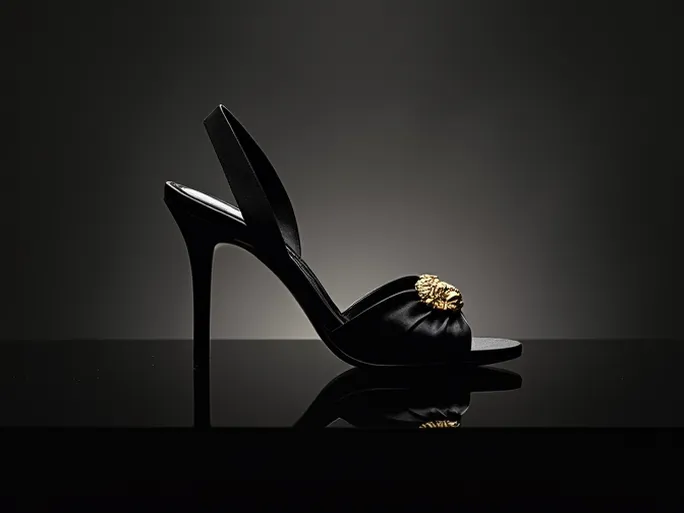 Versace Debuts Luxe Black Satin Heeled Mules